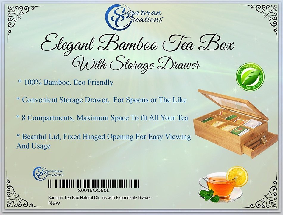 Tea Box Organizer Natural Bamboo Elegant Tea Chest With 8 Storage ...