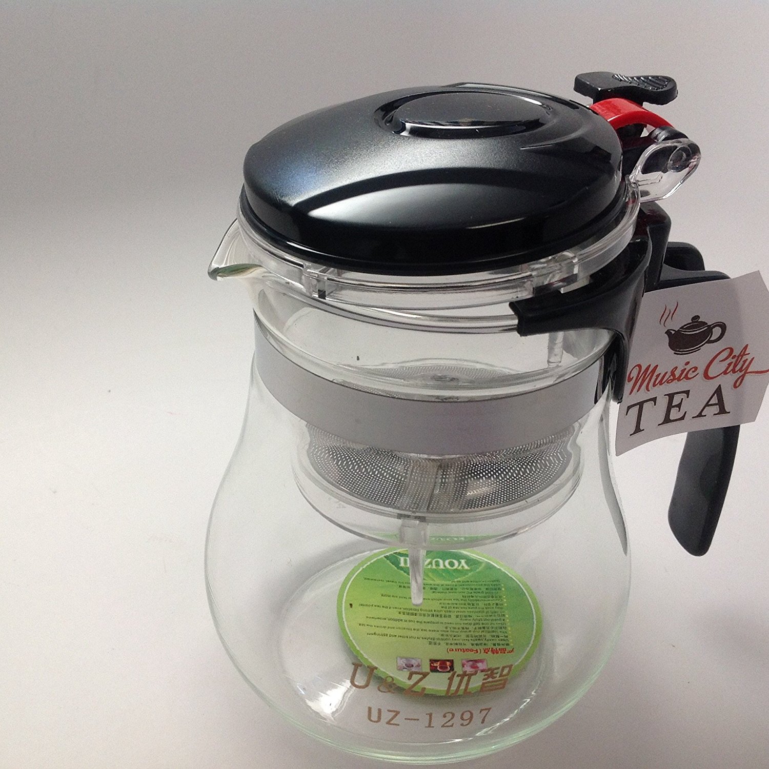 MusicCityTea Piao Yi Glass Tea Pot Easy Push Button Strainer Glass Tea ...