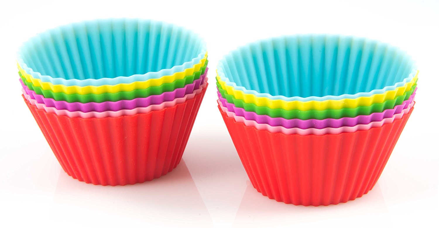 Silicone Baking Cups / Cupcake Liners - 12 Vibrant Muffin Molds in ...