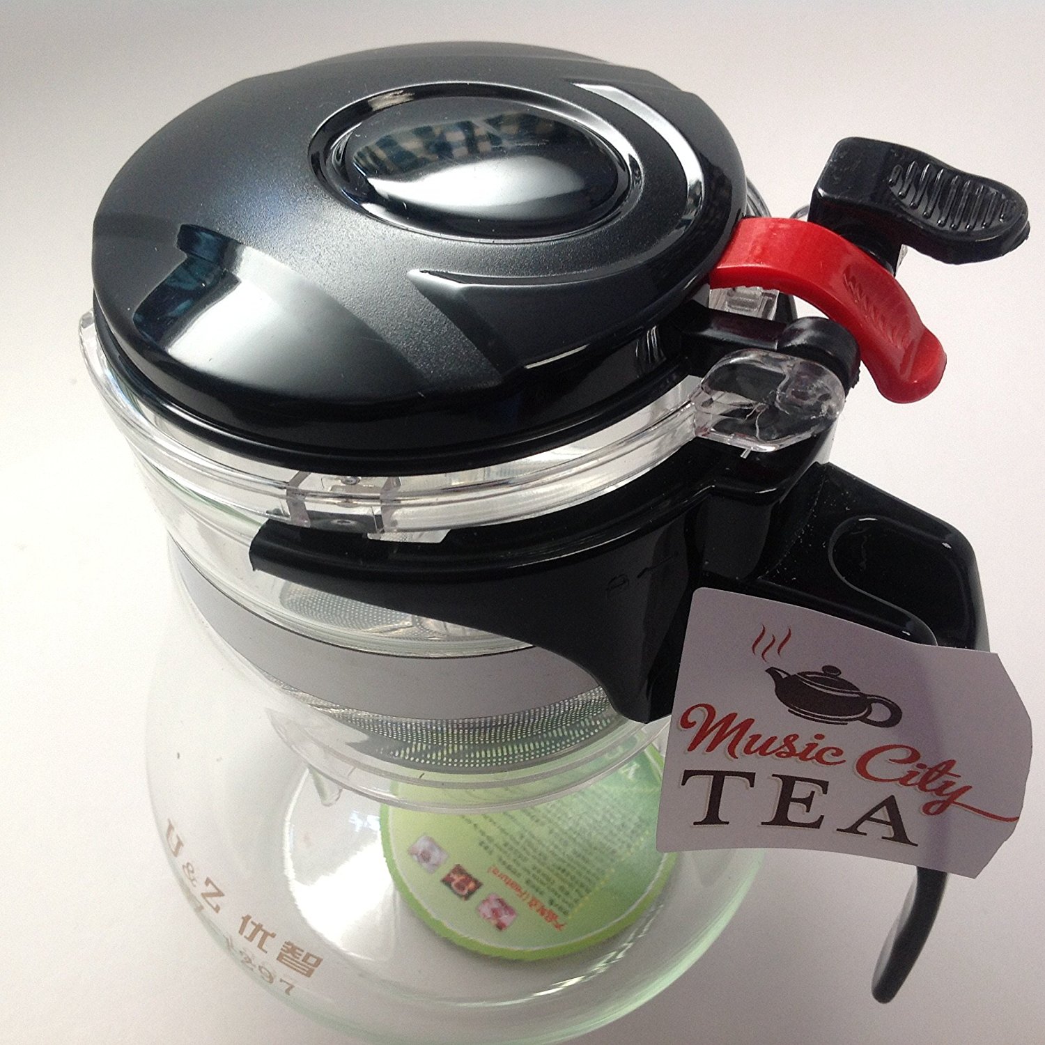 MusicCityTea Piao Yi Glass Tea Pot Easy Push Button Strainer Glass Tea ...