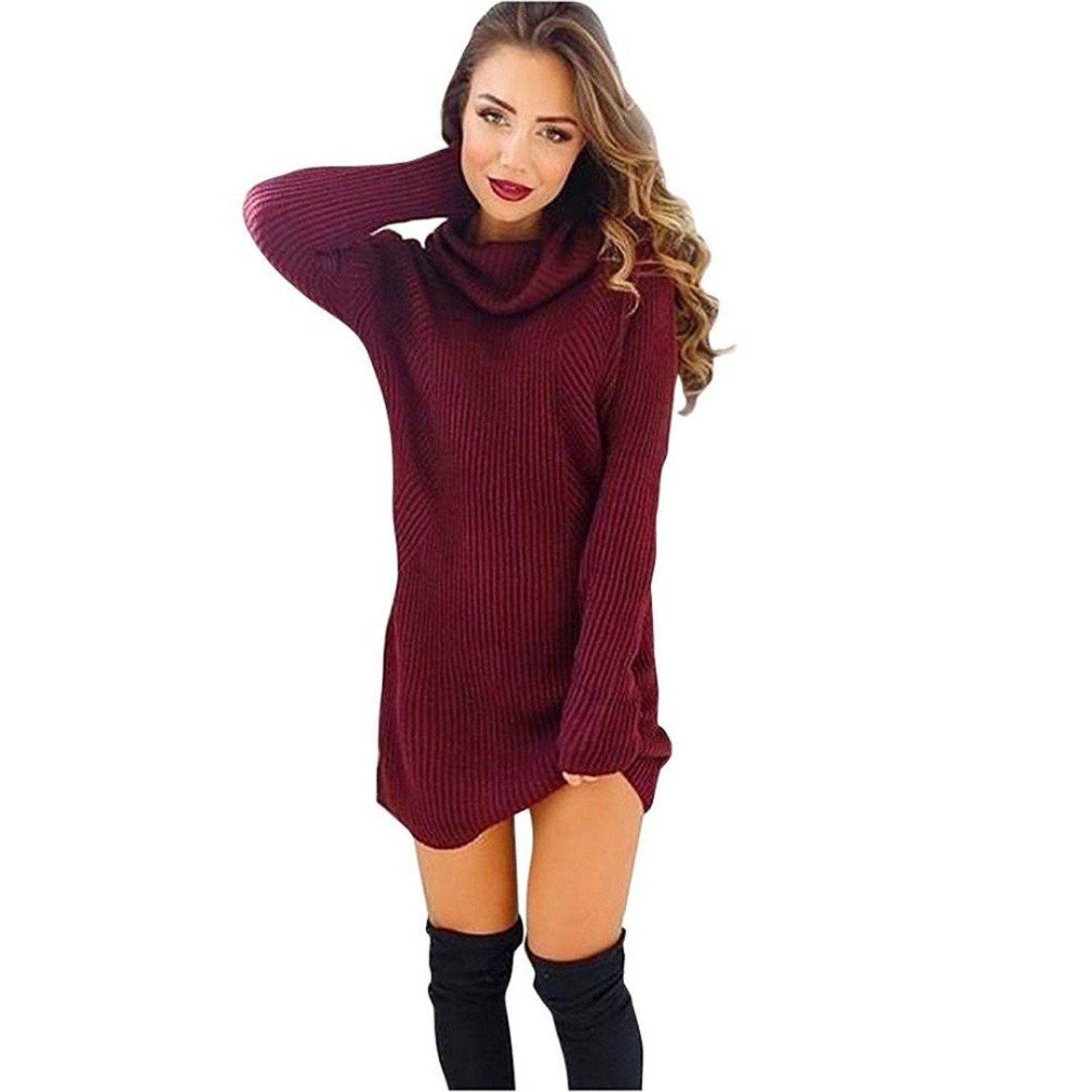 High Necked Sweater Dress Morecome Womens Casual Long Sleeve Jumper