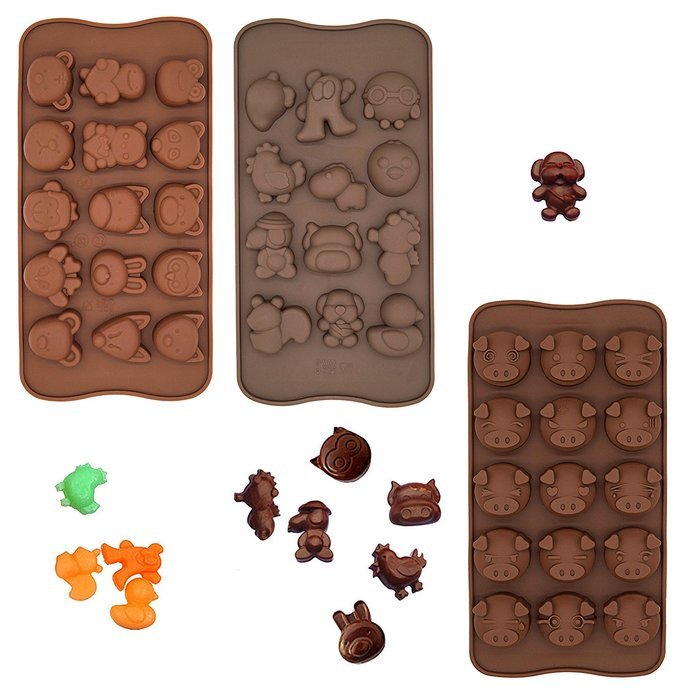 Poproo Animal Shaped Candy Mold 3-Piece Chocolate Molds Ice Cube Tray ...