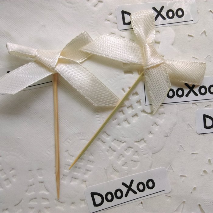 DOOXOO 2 inch Ivory Satin Bow Cupcake Toppers or Finger food picks ...