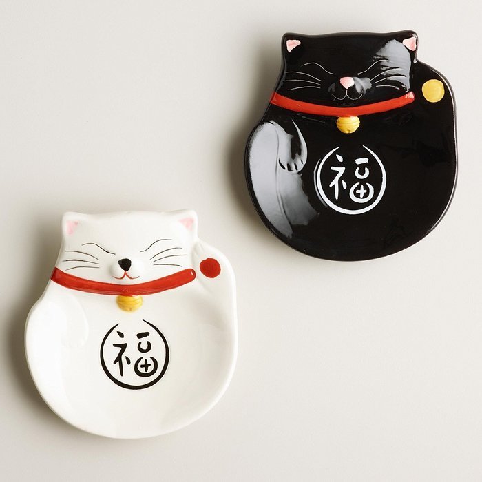 Happy Cat Ceramic Tea Bag Rest Holder Set of 2 - Black and White free ...