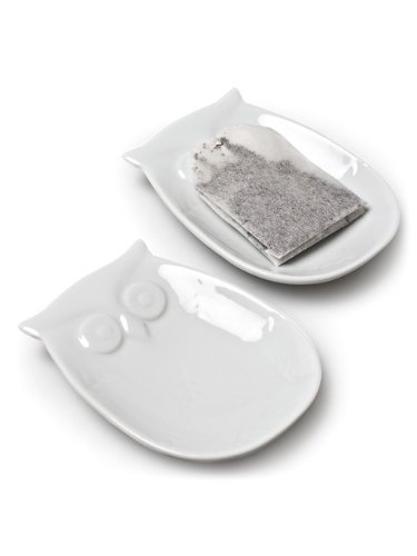Set 6 Pieces White Porcelain Figural Owl Teabag Tea Bag Holder Plate ...