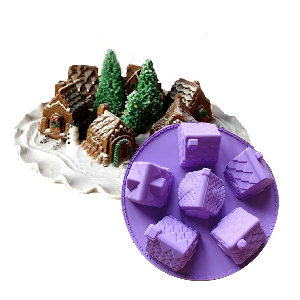 Silicone 6 Slot Cake Gingerbread House Shape DIY Cake Muffin Bread ...