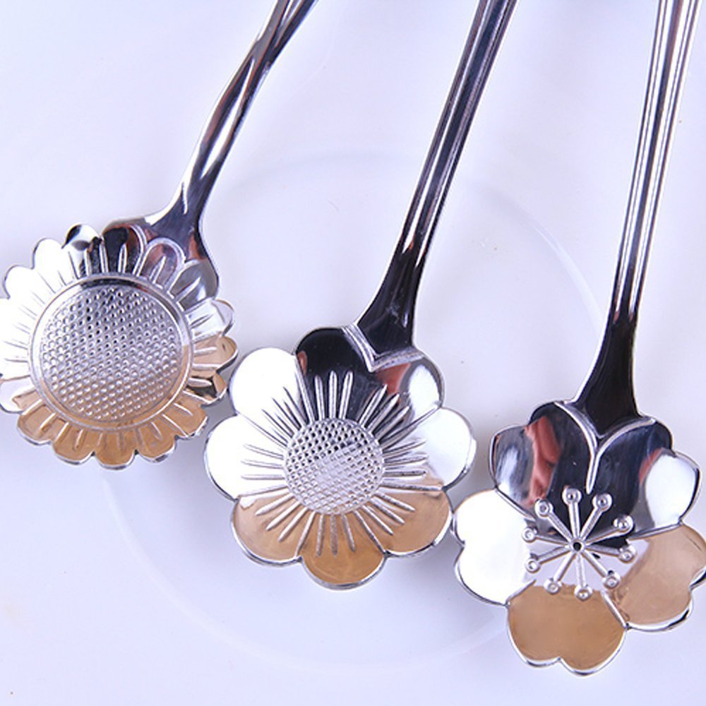SHENFAN Stainless Steel Tableware Creative Flower Coffee Spoon ...
