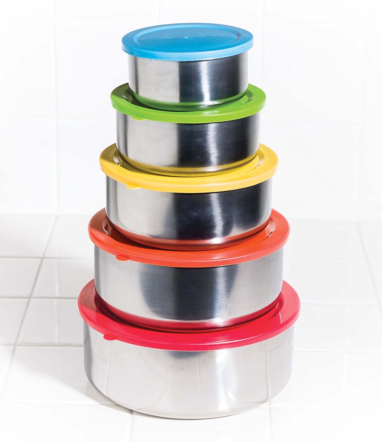 10 Pcs Stainless Steel Mixing Bowls or Food Storage Containers Set with ...