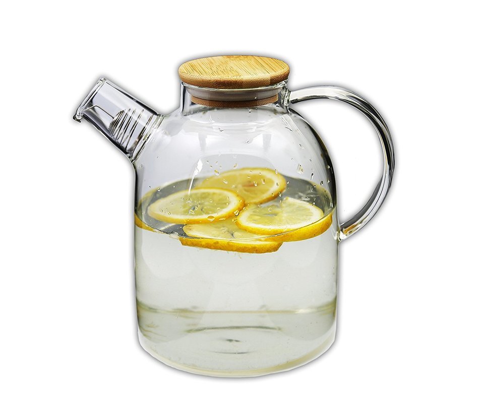 Hiware 60 Oz Glass Water Pitcher with Natural Bamboo Wood Lid, Large ...