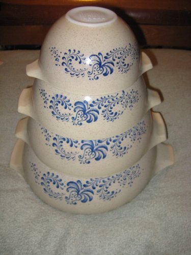 SET OF 4 - Vintage 1970's Pyrex HOMESTEAD Beige & Blue Cinderella ...