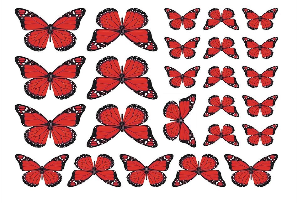 24 Decorative Wafer Paper Butterflies 3 Sizes Assorted Red Butterflies ...