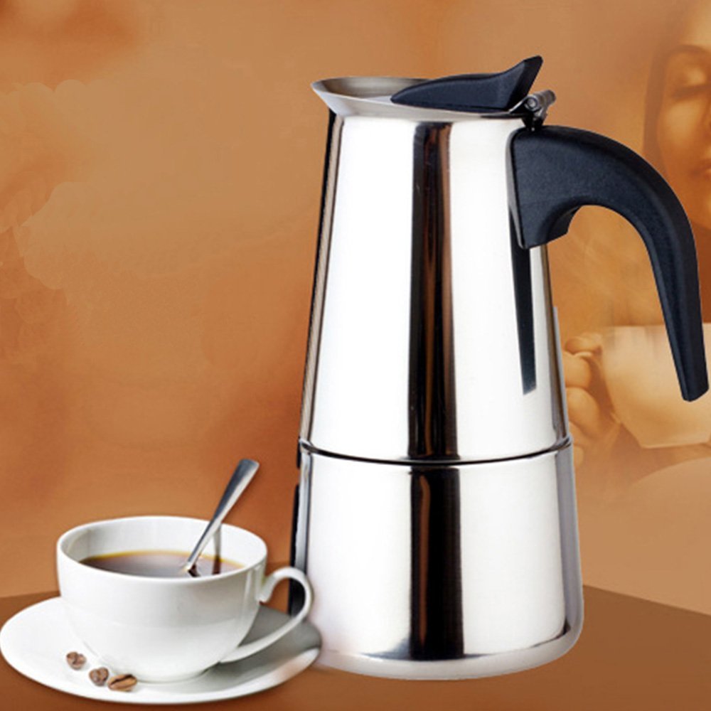 Stainless Steel Coffee Pot Kettle Stove Top Espresso Maker, Silver Tone ...