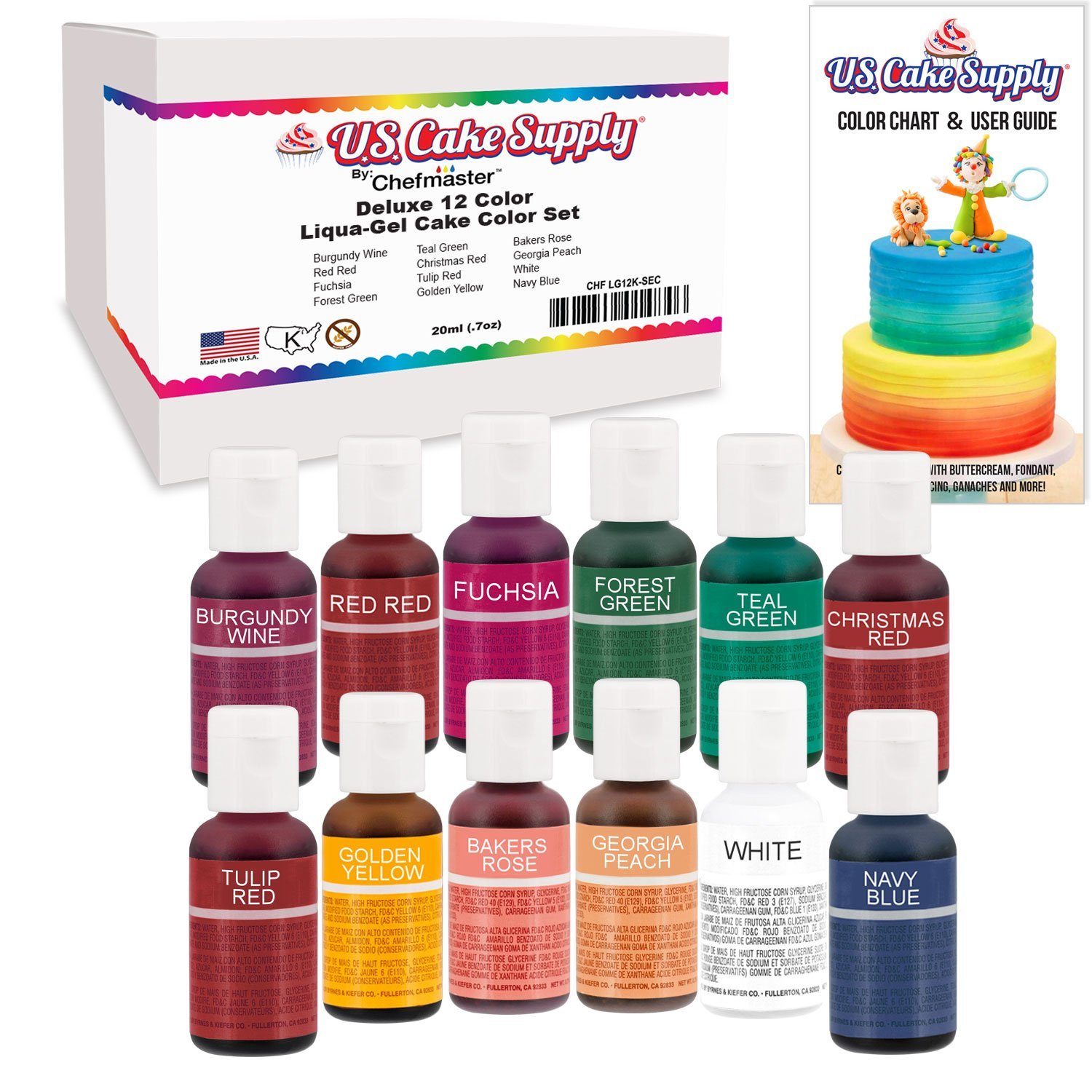 12 Color-US Cake Supply® by Chefmaster Liqua-Gel Paste Cake Color Set ...
