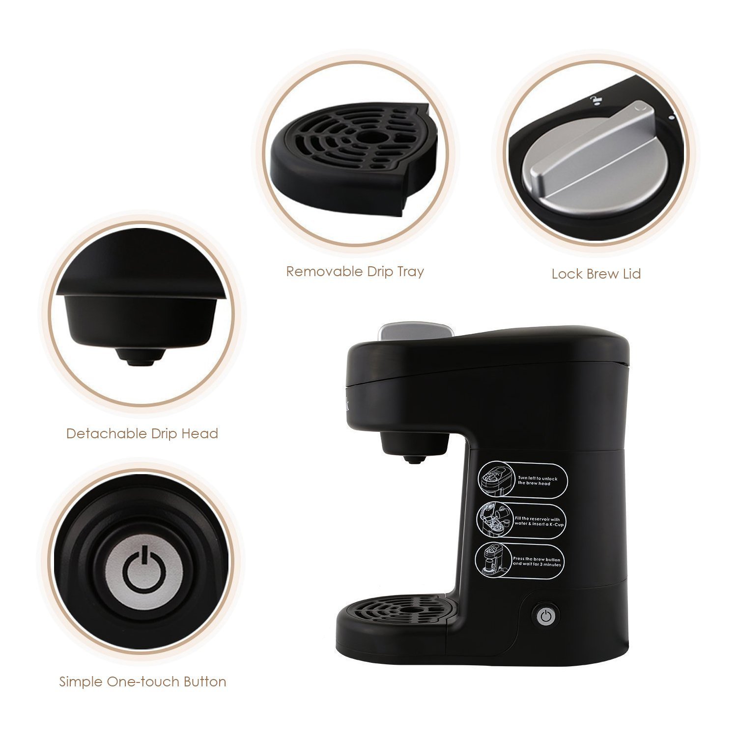 Aicok Travel Size K Cup Coffeemaker Single Serve Brewing System Coffee ...