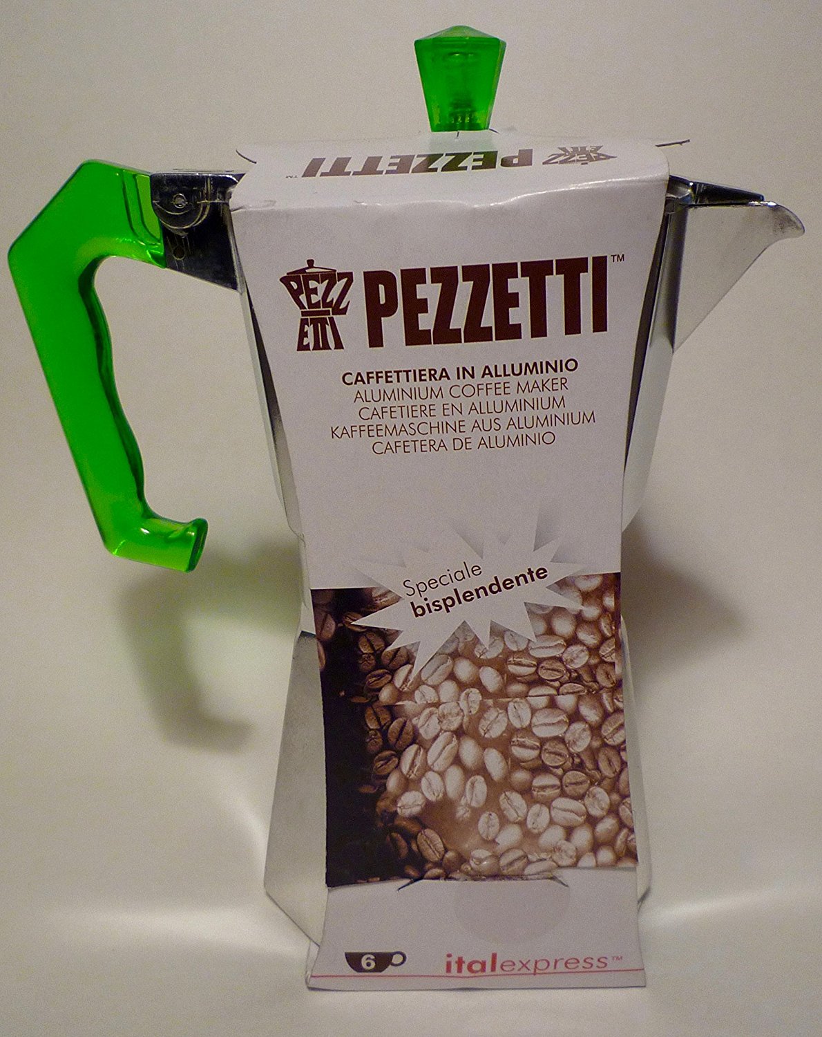 Pezzetti 6 Cup Aluminum Espresso Maker with Green Handle free image ...