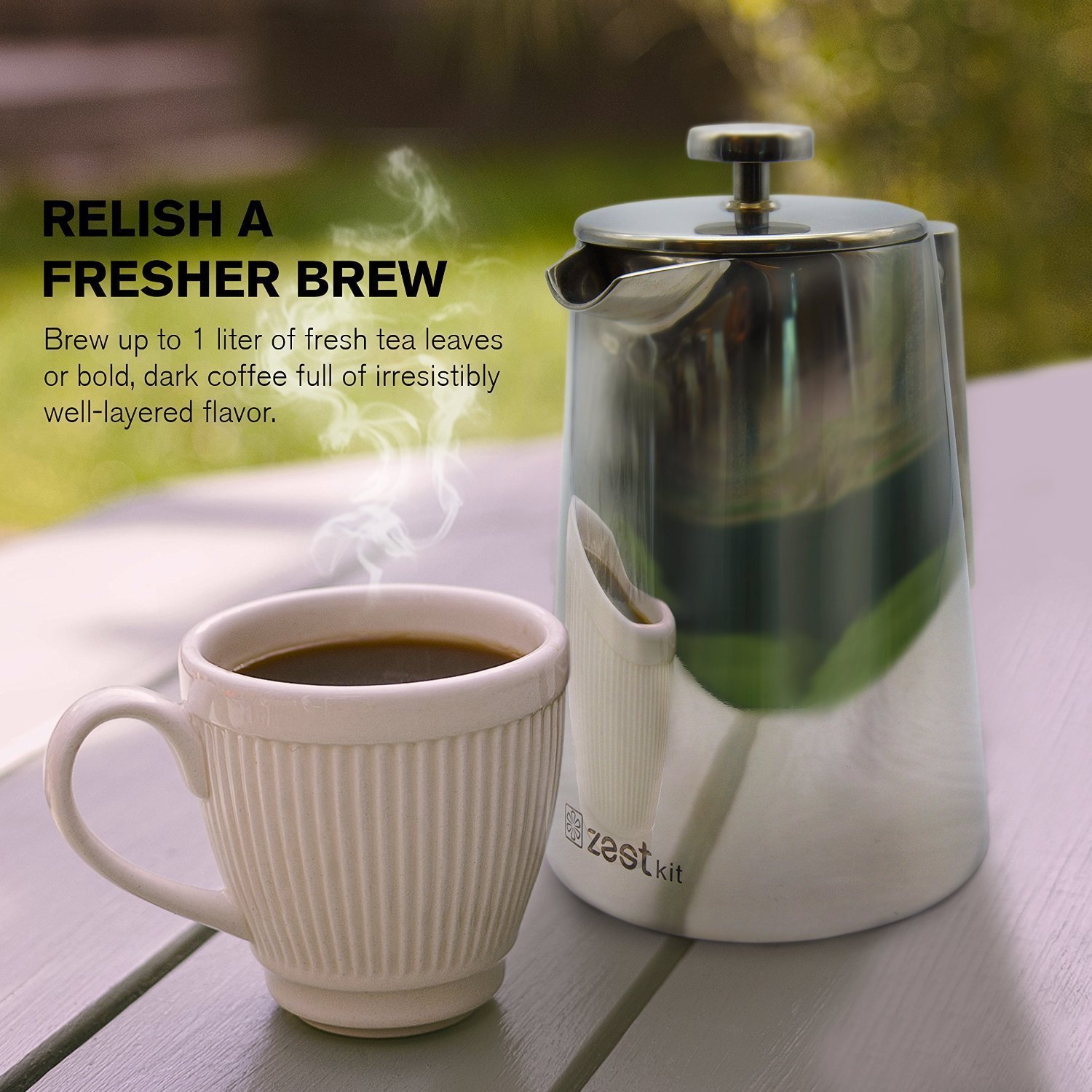 Zestkit French Press Double 18/10 Stainless Steel Wall with #170 mesh ...