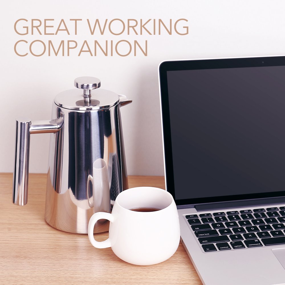 Plemo French Press Double Wall Stainless Steel Coffee Maker, 34 oz N5 ...