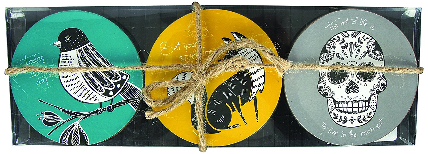 Karma, by Stephen Joseph Black and White Coaster Set, Multicolor free ...