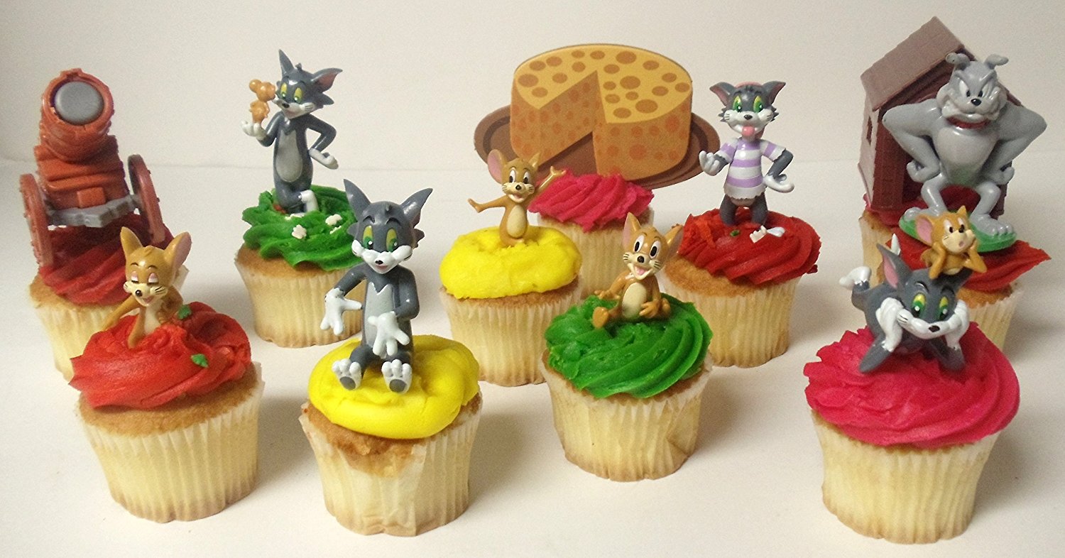 Tom and Jerry 11 Piece Birthday Cupcake Topper Set Featuring Tom, Jerry ...