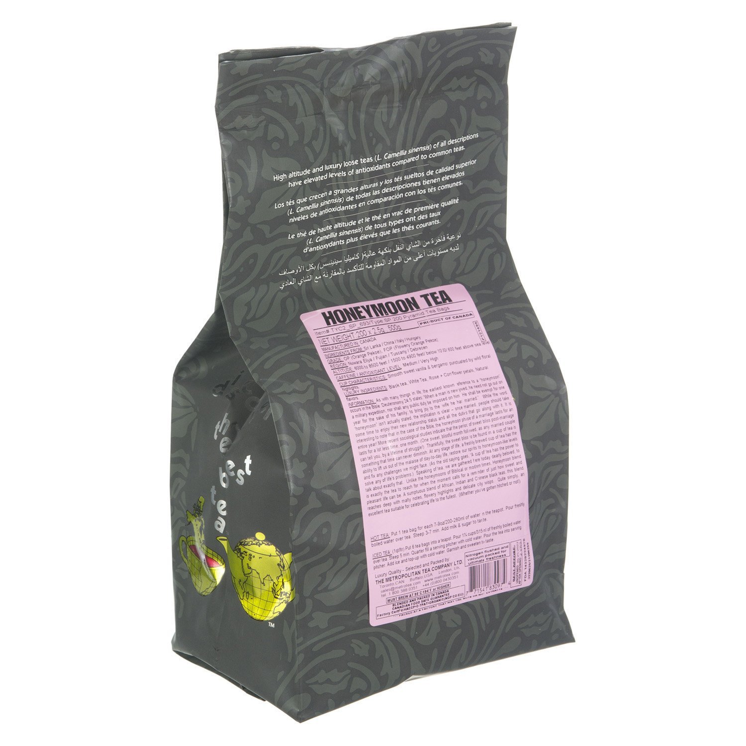 Metropolitan Tea 200 Count Pyramid Shaped Teabags, Honeymoon Tea N4 ...