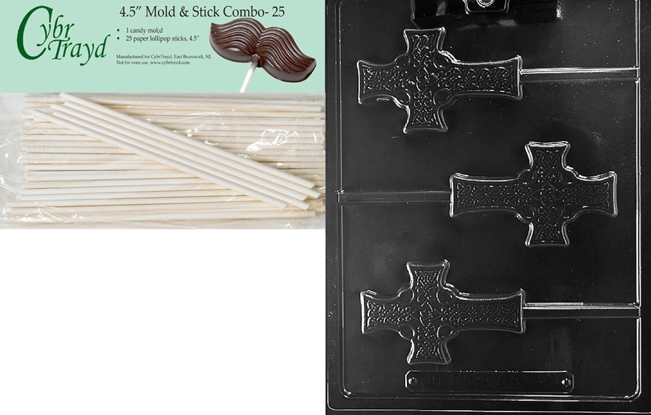 Cybrtrayd Celtic Cross Lolly Chocolate Candy Mold with Lollipop Supply ...