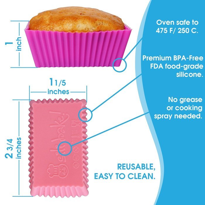 Rectangular Silicone Baking Cups, Pack of 12, Reusable Cupcake Liners ...
