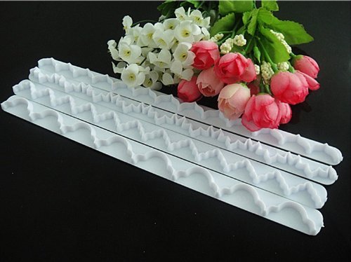 Autek 4pc Ribbon Wave Frill Frilling Lace Embosser Cake Fondant ...