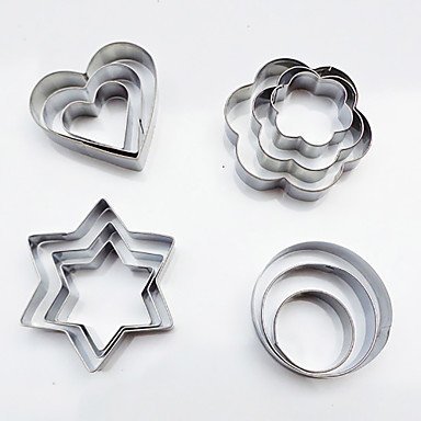 Y&XL&H 12pc stainless steel cookie cutter round stars heart flower shaped biscuits mold for DIY ...