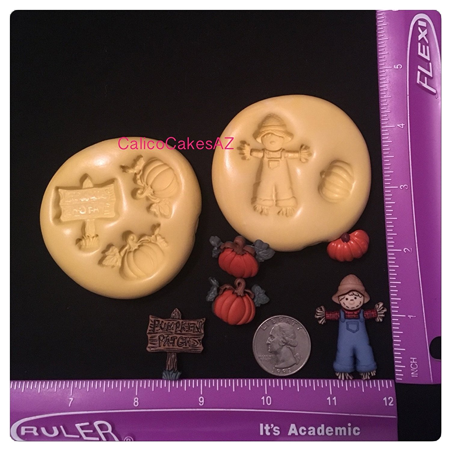 Fall Theme Fondant Mold Set Scarecrow Pumpkin Chocolate Candy Gumpaste ...
