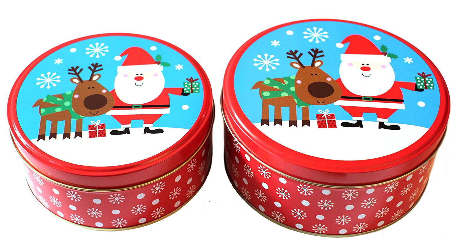 Christmas Holiday Round Nesting Cookie Gift Tins - Set of 2 - 6.5" x 3 ...