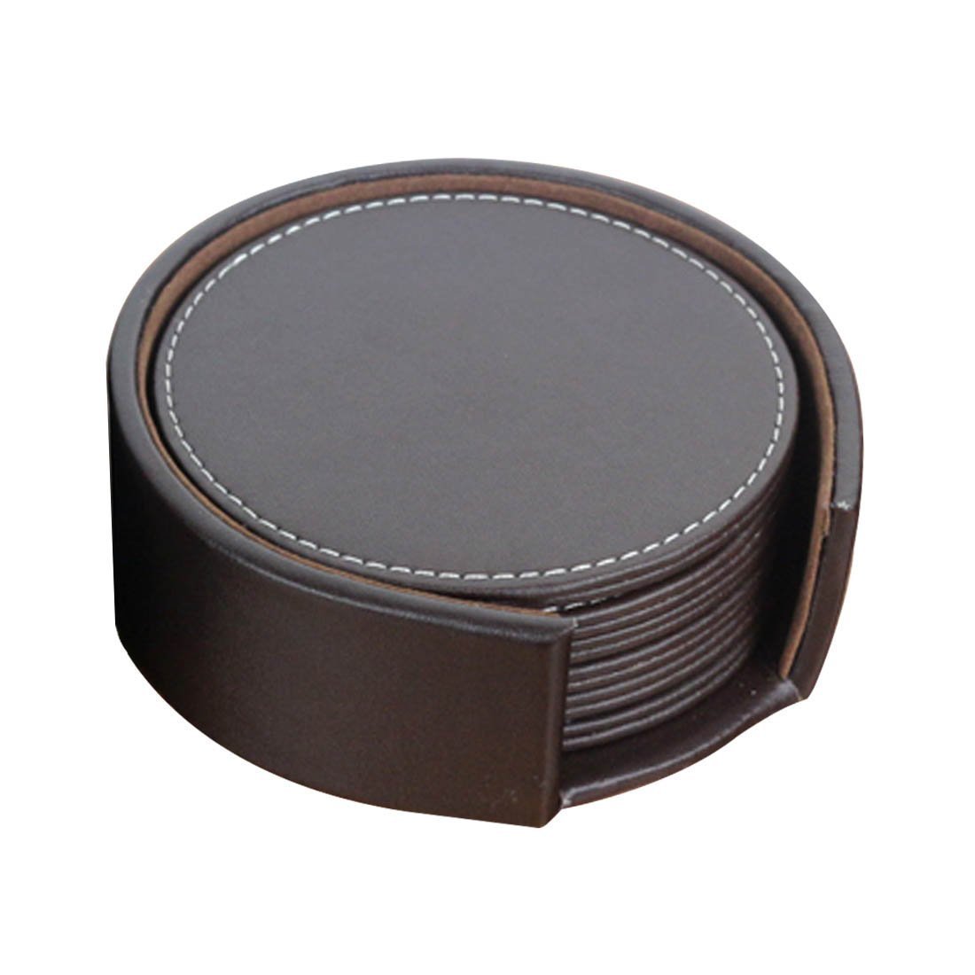 Willcome Set of 6 Leather Round Drink Coasters Cup Mats with Coaster ...