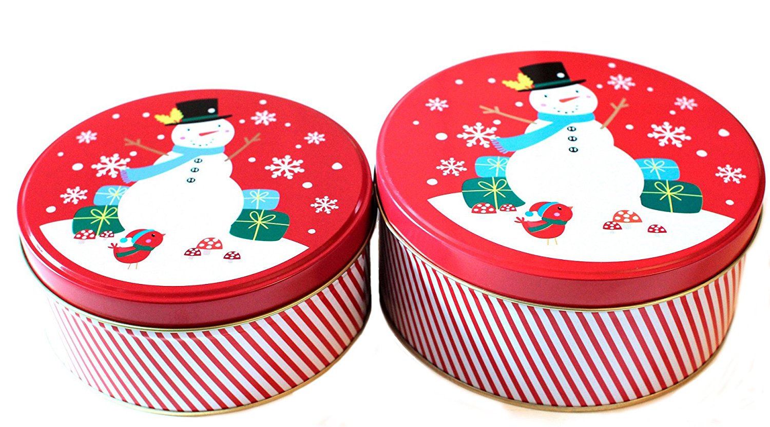 Christmas Holiday Round Nesting Cookie Gift Tins - Set of 2 - 6.5" x 3 ...