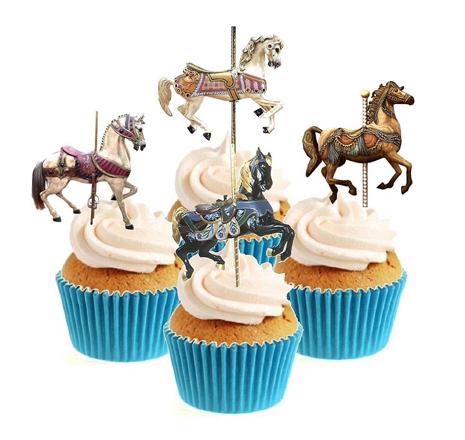 Novelty Carousel Horses Mix 12 Edible Stand up wafer paper cake toppers ...