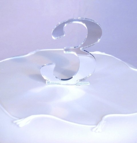3 Silver Acrylic Mirror Cake Topper Number Script 10cm (4inch) Number ...