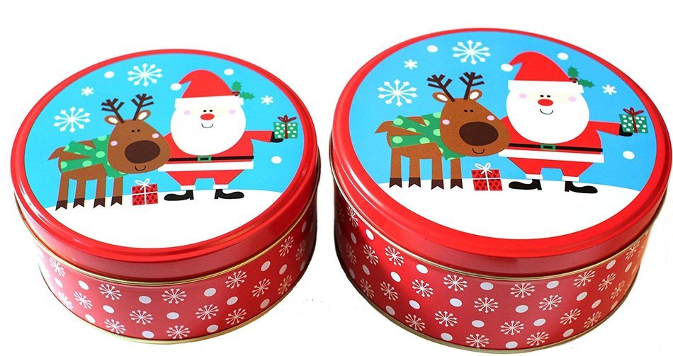 Christmas Holiday Round Nesting Cookie Gift Tins - Set of 2 - 6.5" x 3 ...