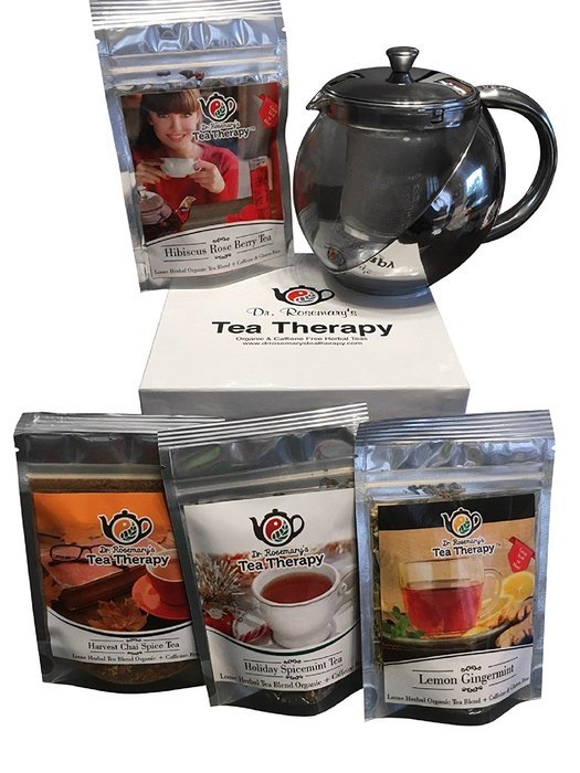 Stainless & Glass Tea Pot with Infuser and 4 Great Flavored Organic H ...