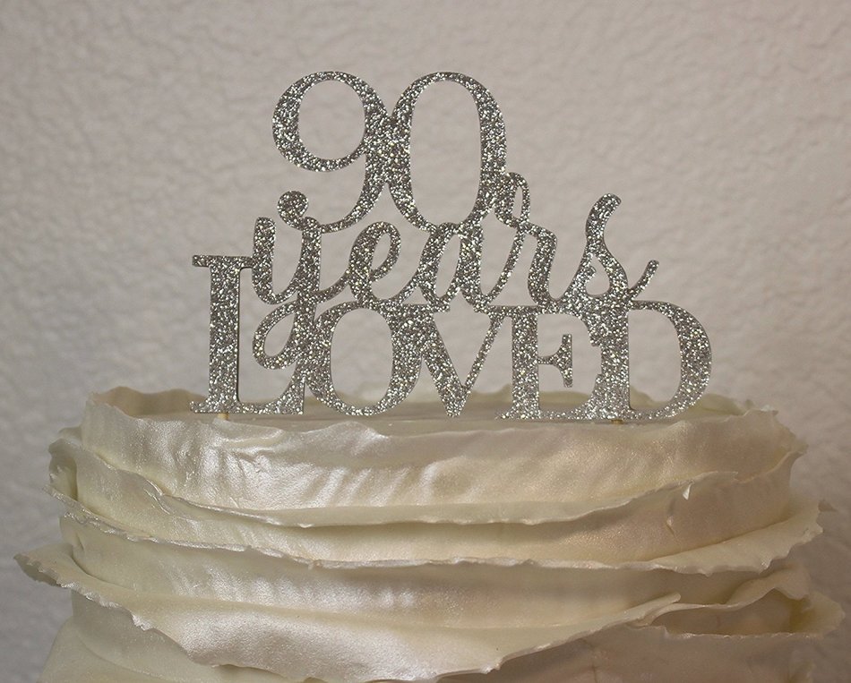 All About Details Silver 90-Years-Loved Cake Topper N2 free image download