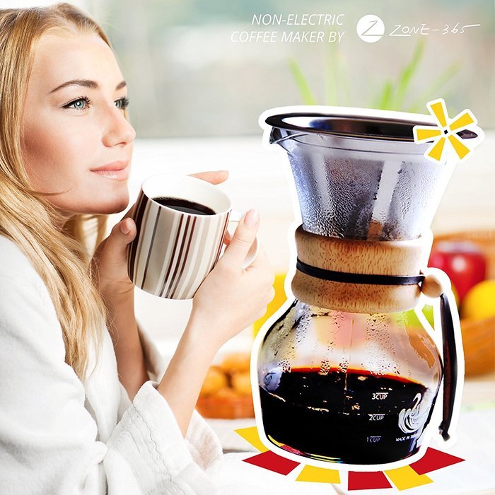 Pour Over Coffee Dripper, Glass Carafe & Stainless Steel Reusable Mesh ...