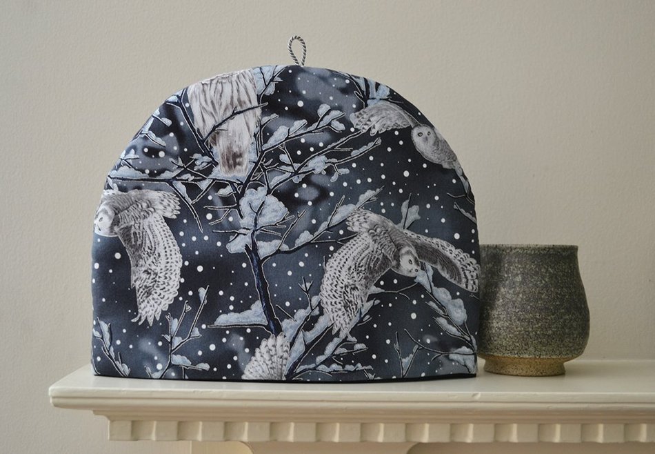 Artisanal Tea Cozy - White Owls in Falling Snow - 4 Sizes free image ...