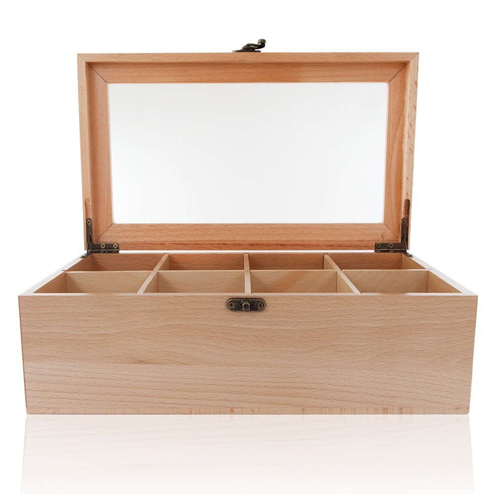 Wood Tea Box – Tea Bag Organizer – 8 Compartment Storage Chest with ...