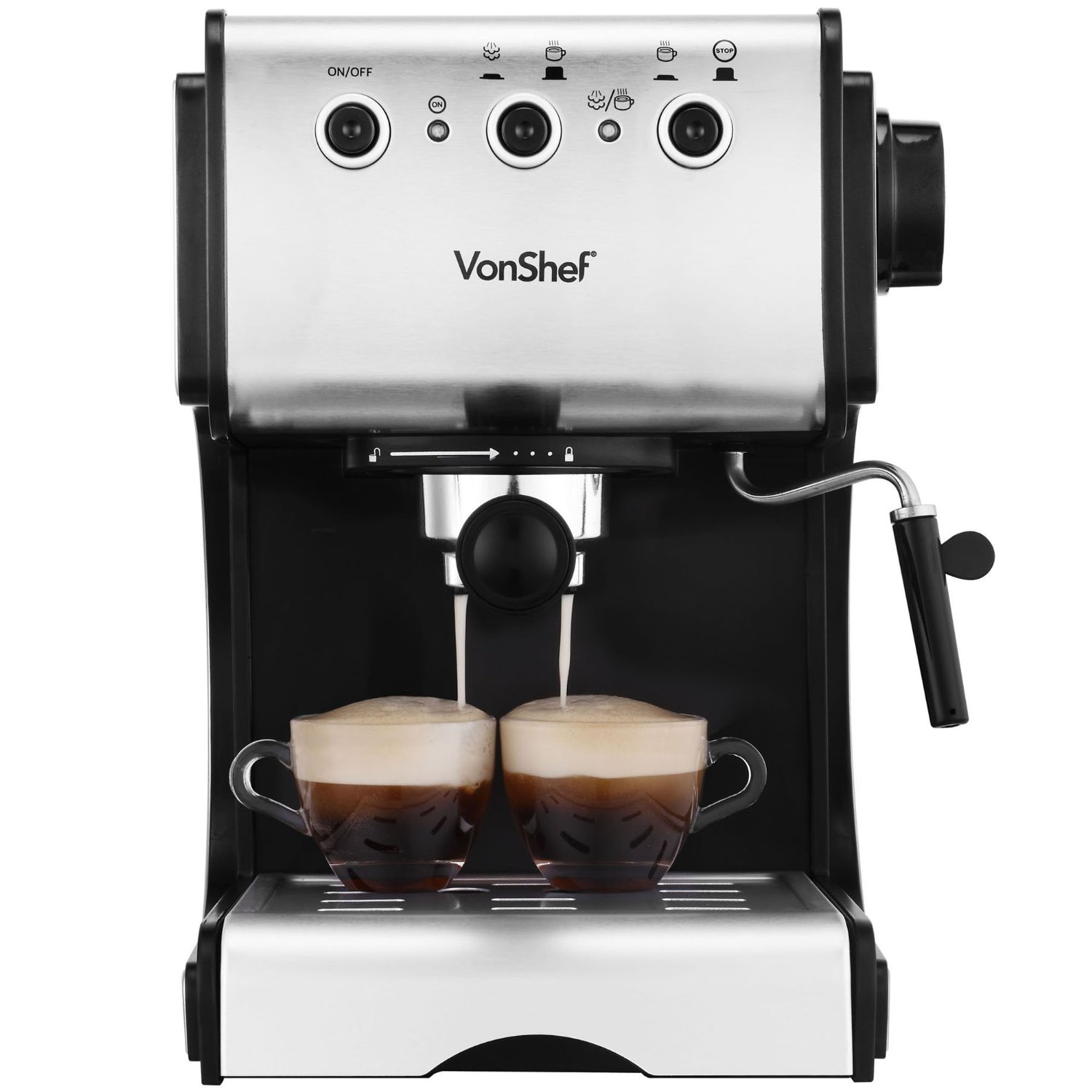VonShef Premium Stainless Steel 1050W 15 Pump Espresso Coffee Maker ...