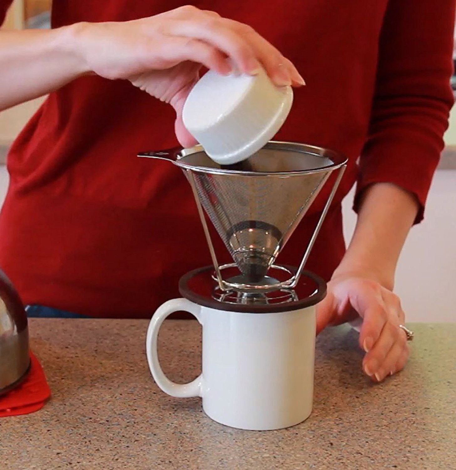 Pour Over Stainless Steel Coffee Dripper-4 Cup Drip Cone Best Reusable ...