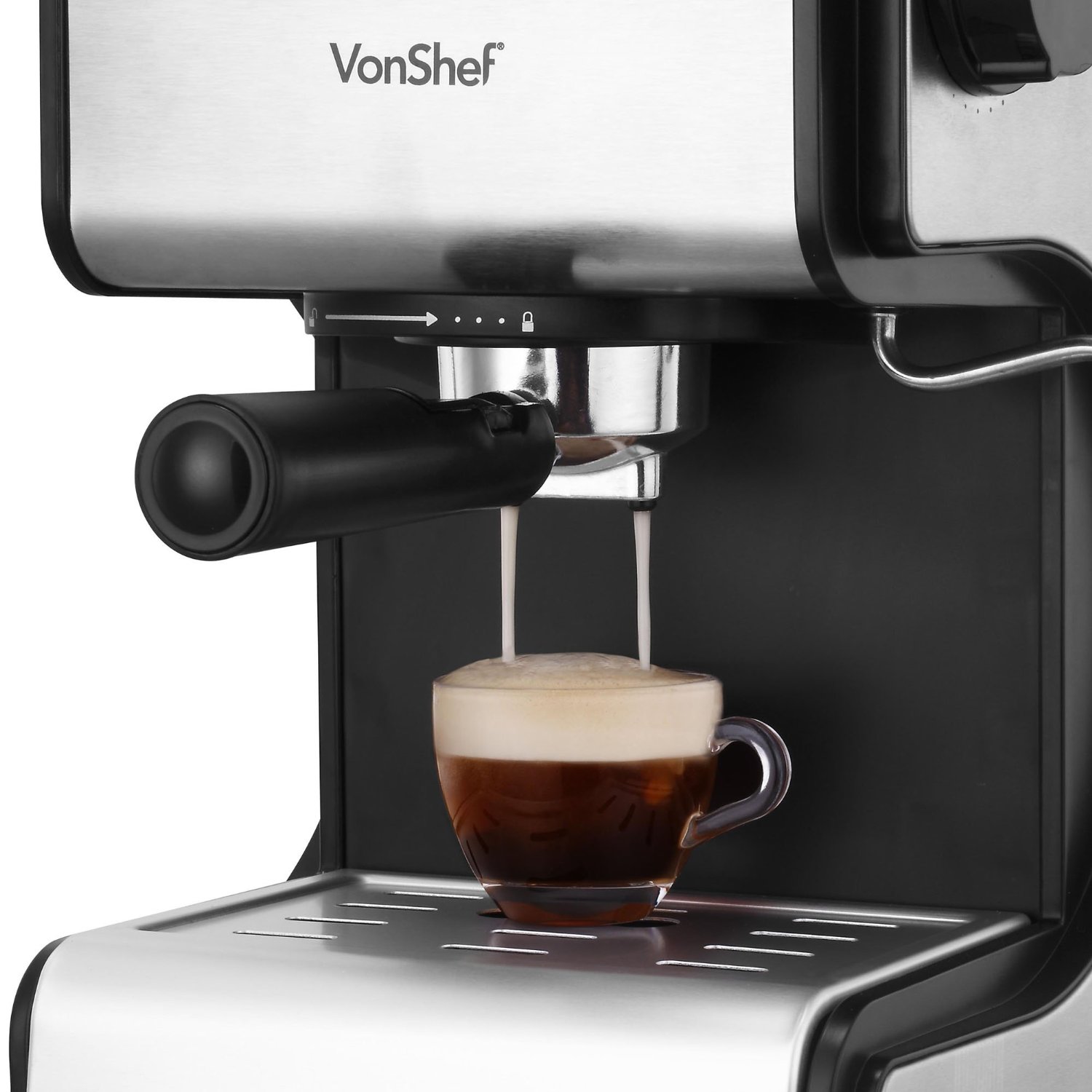VonShef Premium Stainless Steel 1050W 15 Pump Espresso Coffee Maker ...
