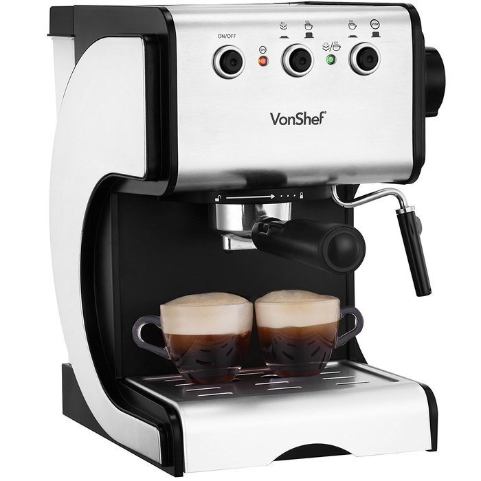 VonShef Premium Stainless Steel 1050W 15 Pump Espresso Coffee Maker ...