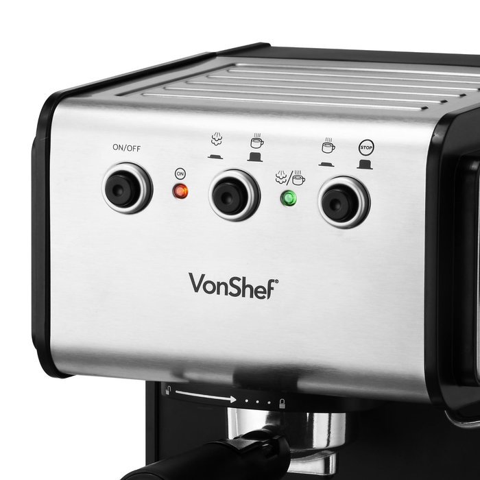 VonShef Premium Stainless Steel 1050W 15 Pump Espresso Coffee Maker ...