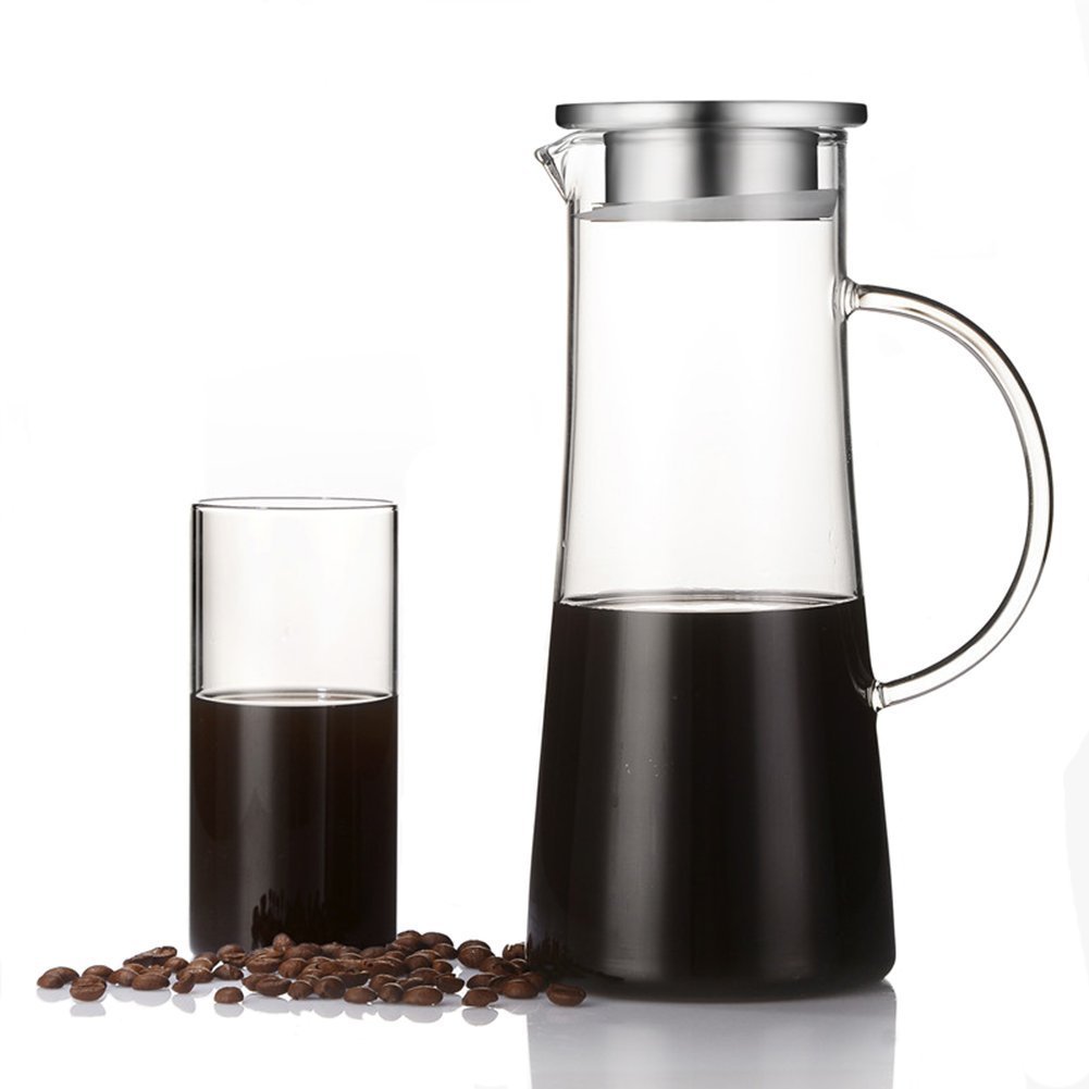 Artcome 1.5 Liter / 52 Oz Hand Made Glass Water Pitcher with Stainless ...