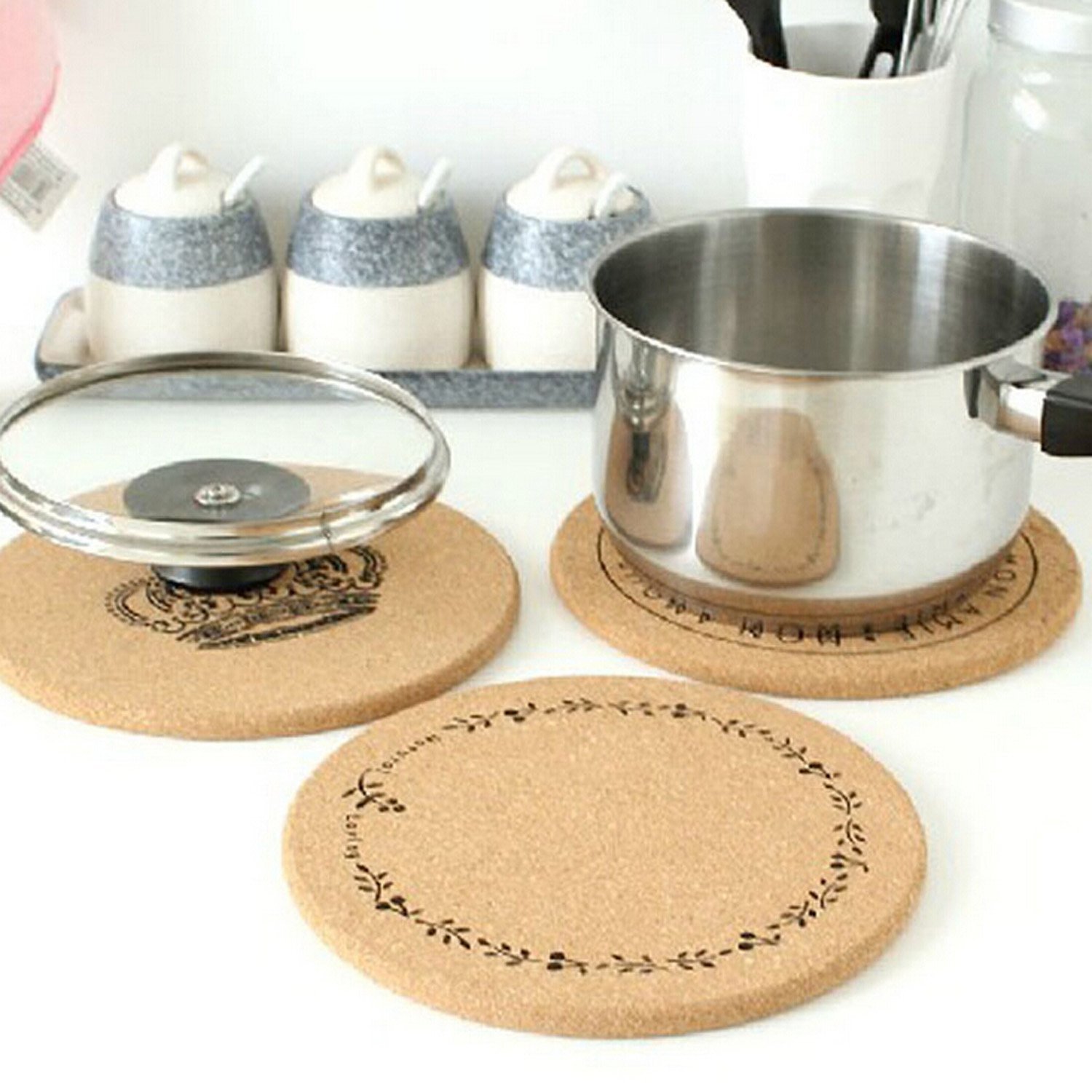 GXHUANG Quality Pot Pan Holloware boiler Cork Trivets, Set of 3, Round ...