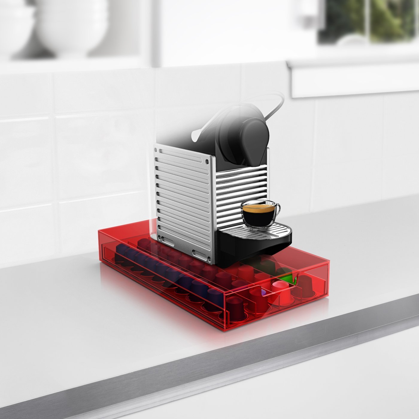 NESMODTRY-RED "Plexus" 40 Capacity Coffee Pod Drawer for Nespresso ...