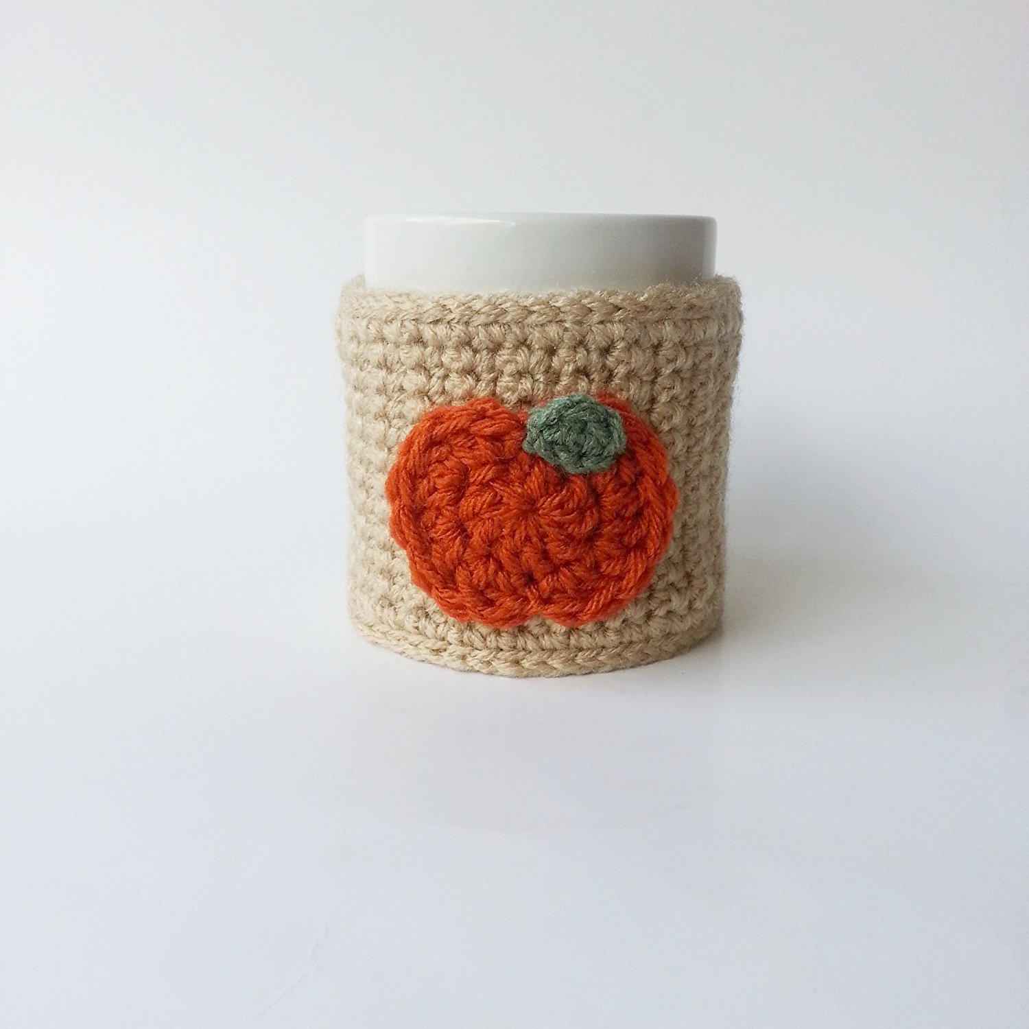 Handmade Coffee Mug Cozy Tan with Pumpkin Applique free image download