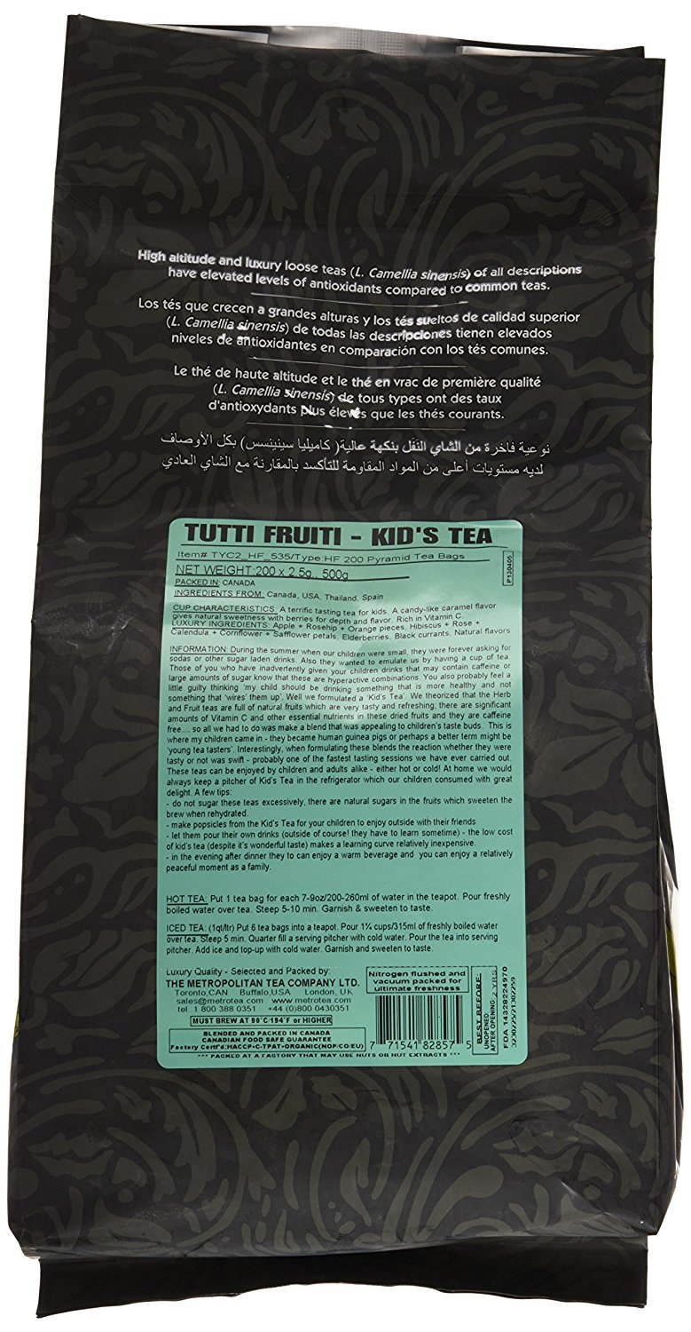 Metropolitan Tea 200 Count Pyramid Shaped Teabags, Tutti Fruitti N4 ...
